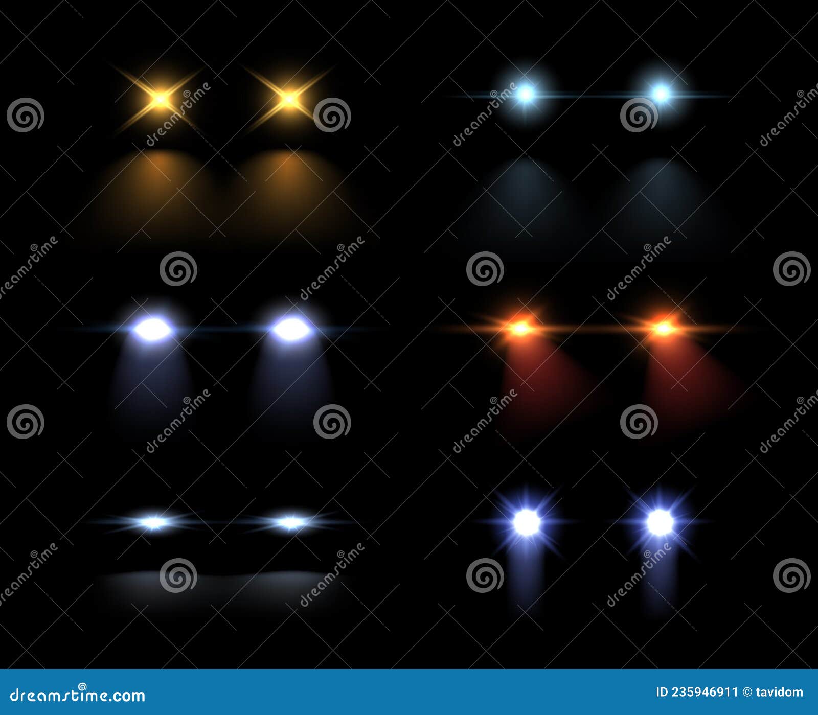 Realistic Car Headlights. Front Light Beams, Transparent Bright Glowing ...