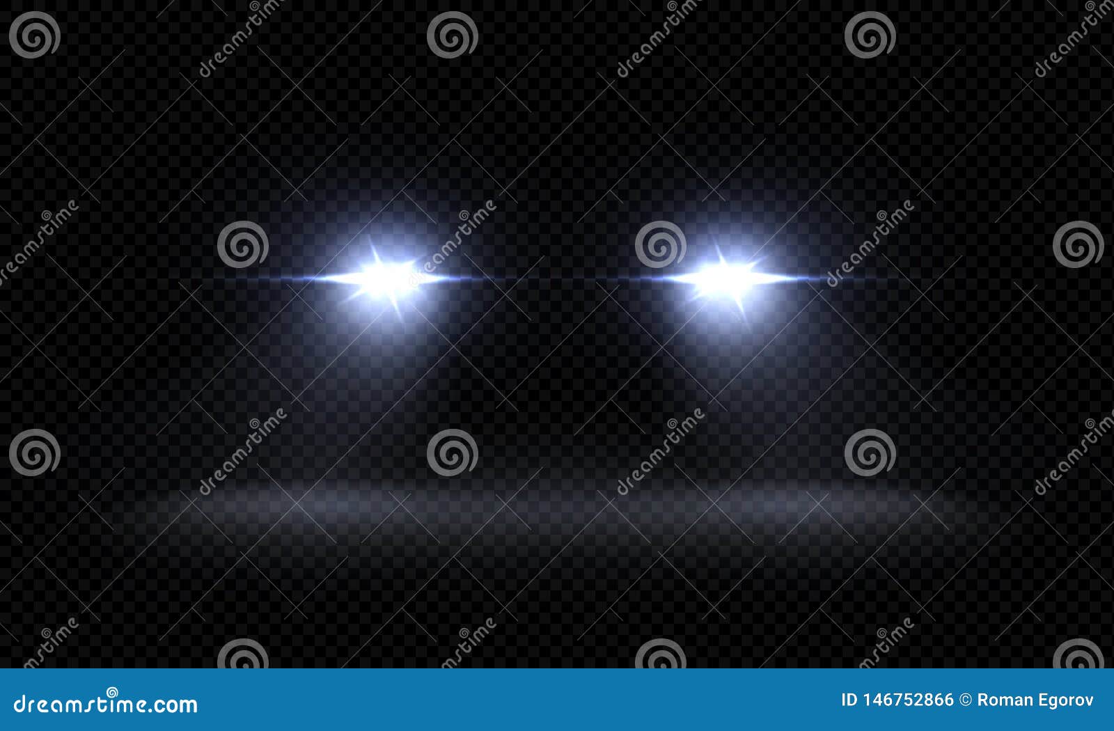 Realistic Car Headlights. Train Front Light Beams, Transparent Bright ...