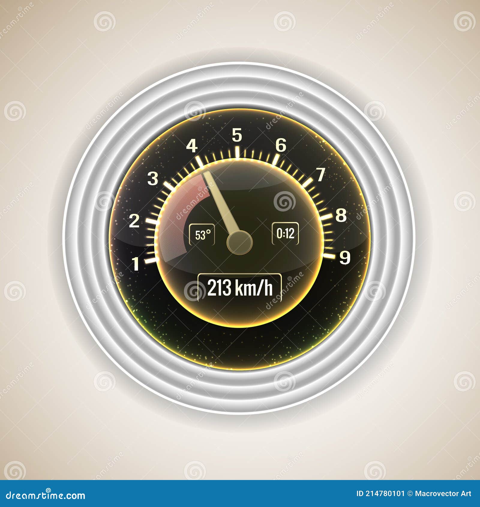 Realistic Car Speedometer Interface with a Transmission Steps on Gray ...