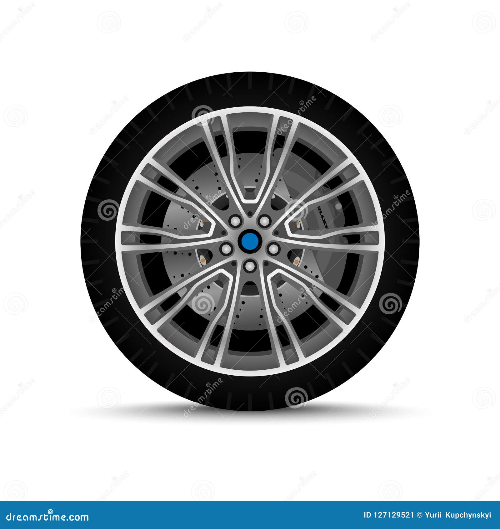 Realistic car wheel. stock vector. Illustration of detailed - 127129521