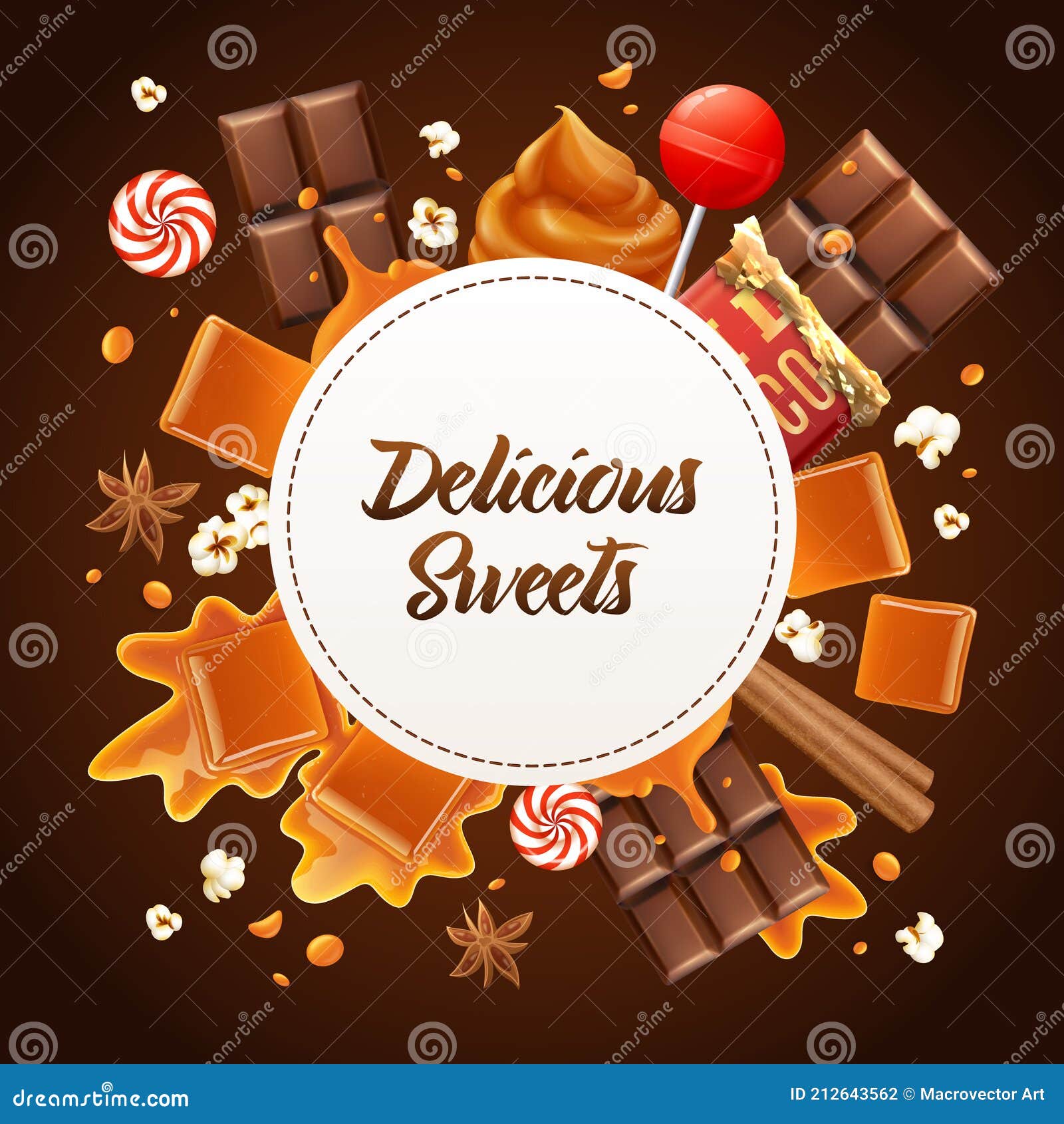 Realistic Caramel Frame Composition Stock Vector - Illustration of ...