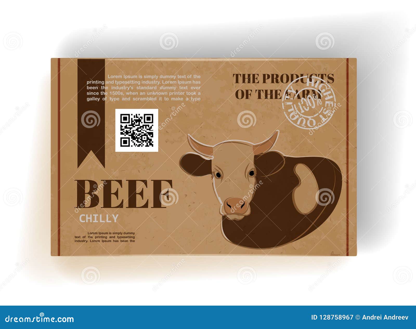 Realistic Cardboard Box with Beef Meat. Package Design Stock ...