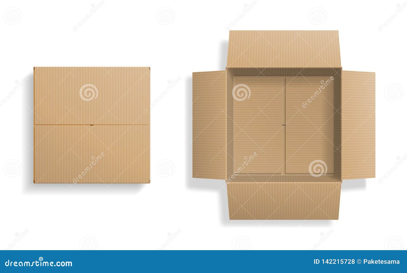 Realistic Cardboard Box Set, Opened and Closed Top View Stock ...