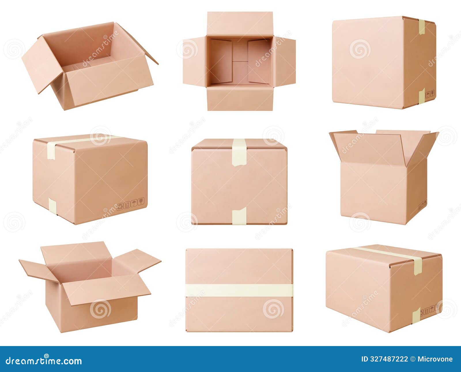 Realistic Cardboard Box Mockup Set From Side, Front And Top View ...