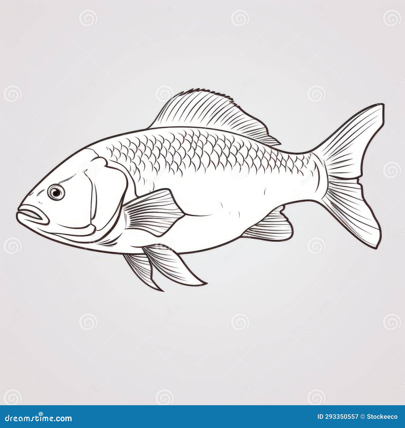 Clean and Simple Carp Sketch Illustration on White Background Stock ...