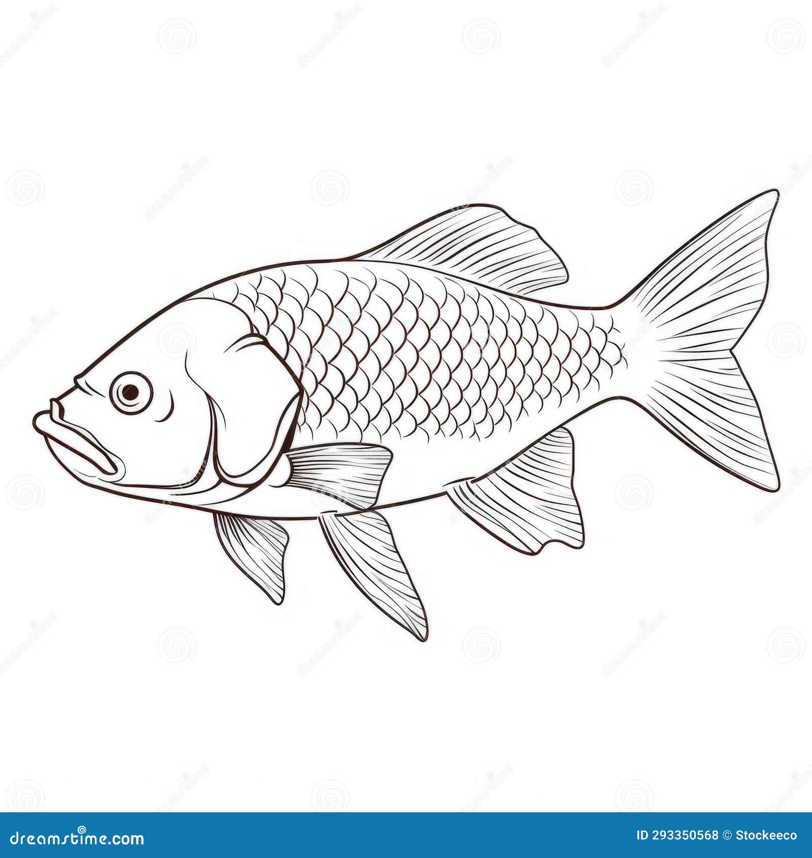 Clean and Sharp Carp Fish Sketch on White Background Stock Illustration ...