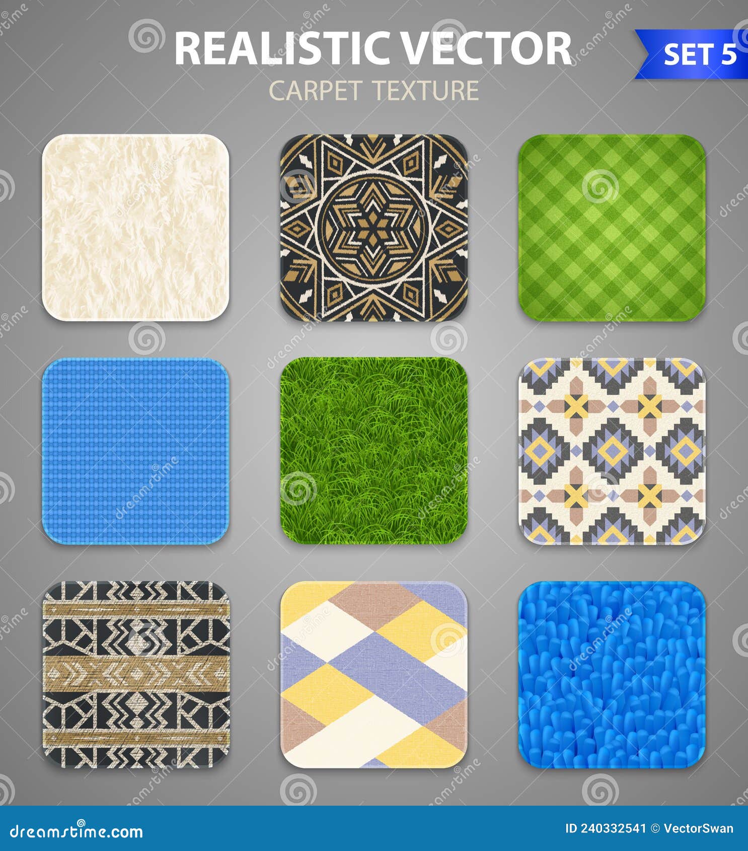 Realistic Carpet Texture Patterns Set Stock Vector - Illustration of ...
