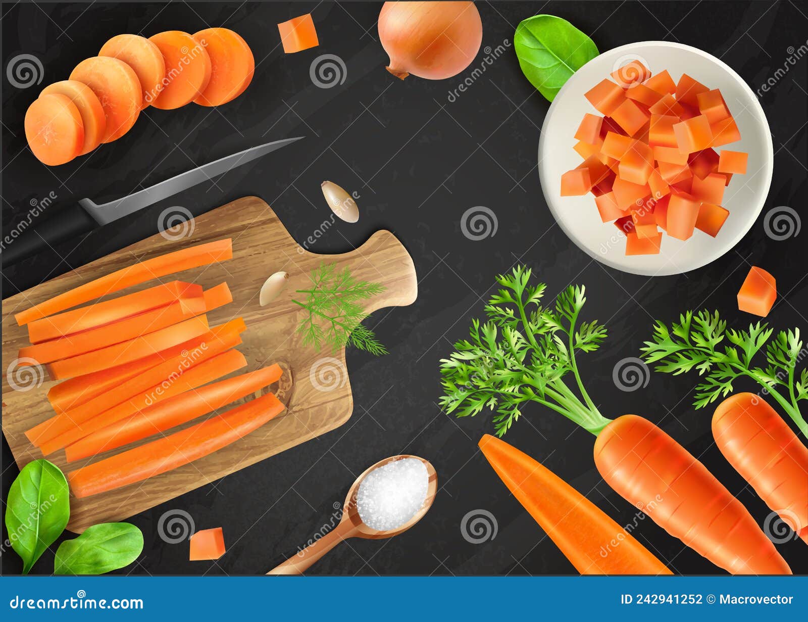 Realistic Carrot Chalkboard Composition Vector Illustration ...