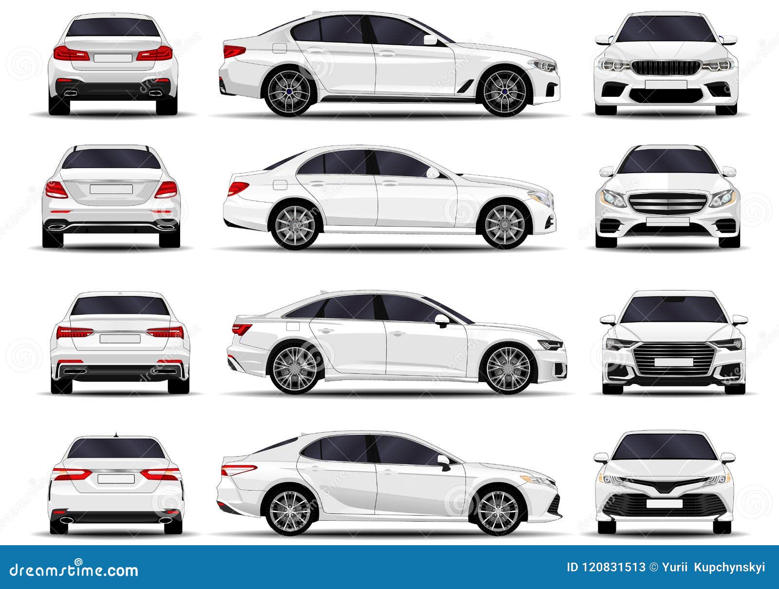 Realistic cars set. sedan stock vector. Illustration of transmission ...