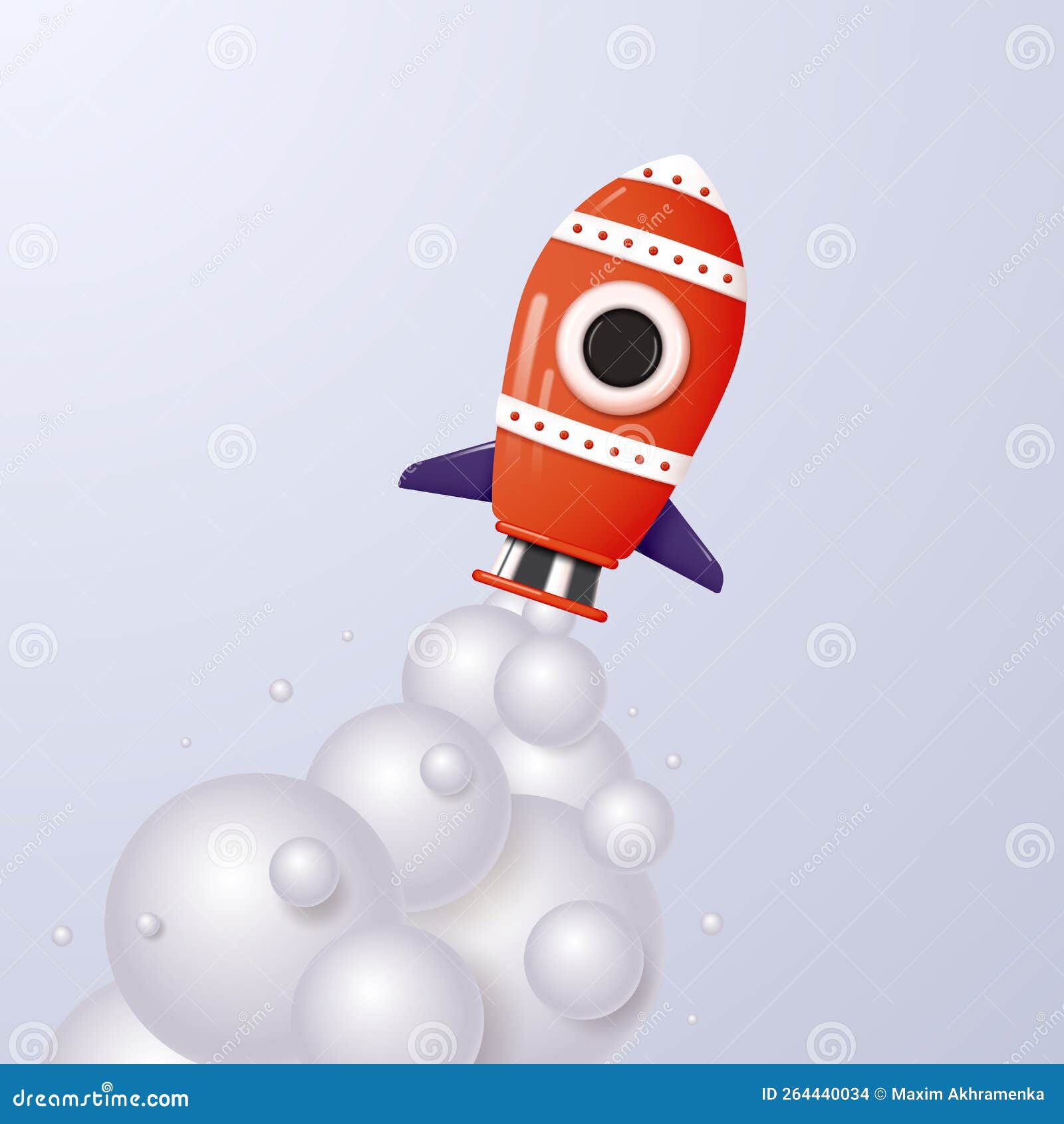 Realistic Cartoon Flying Space Rocket Launch with Smoke. Vector ...