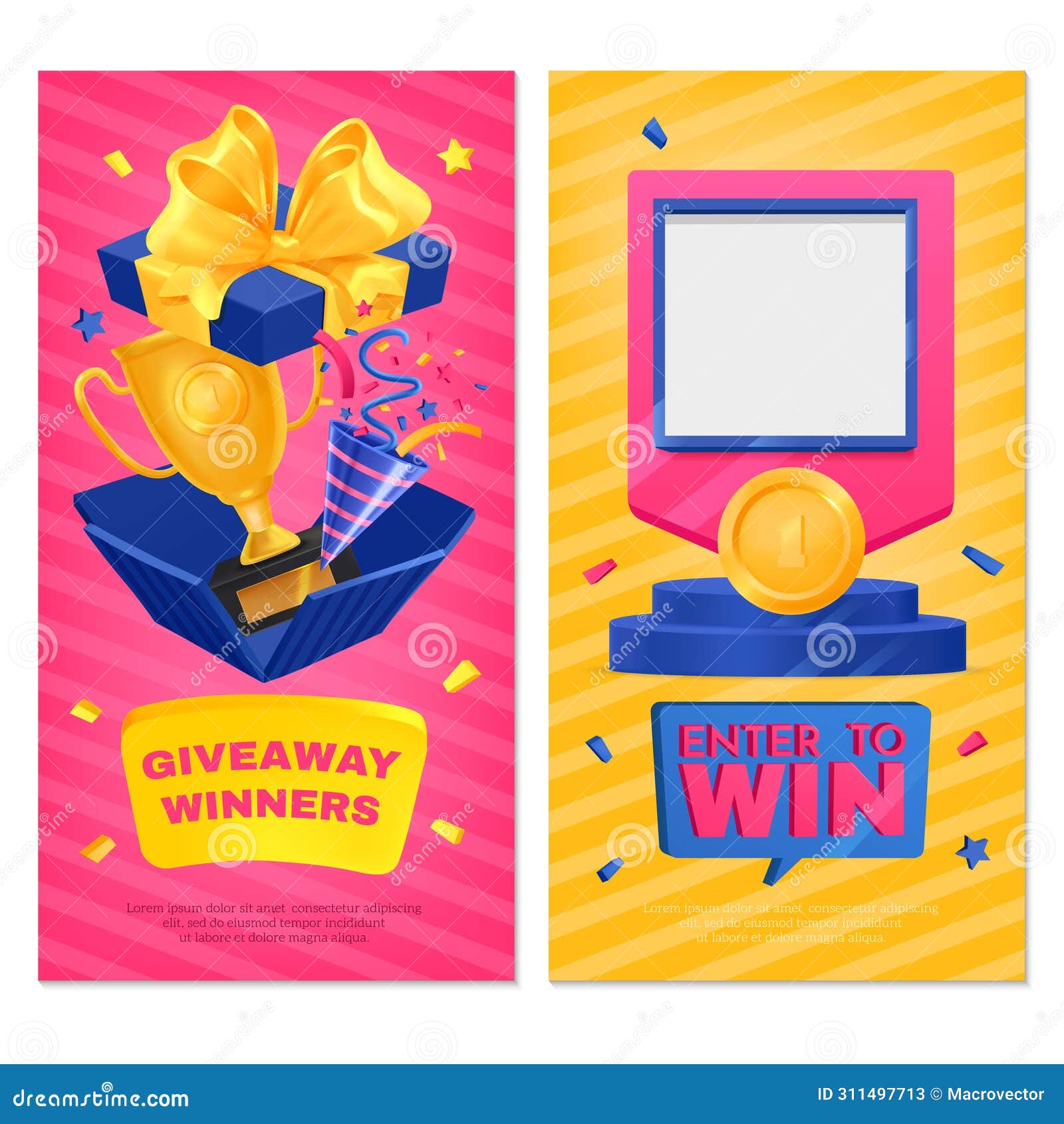 Realistic Cartoon Giveaway Winners Banner Set Stock Illustration ...