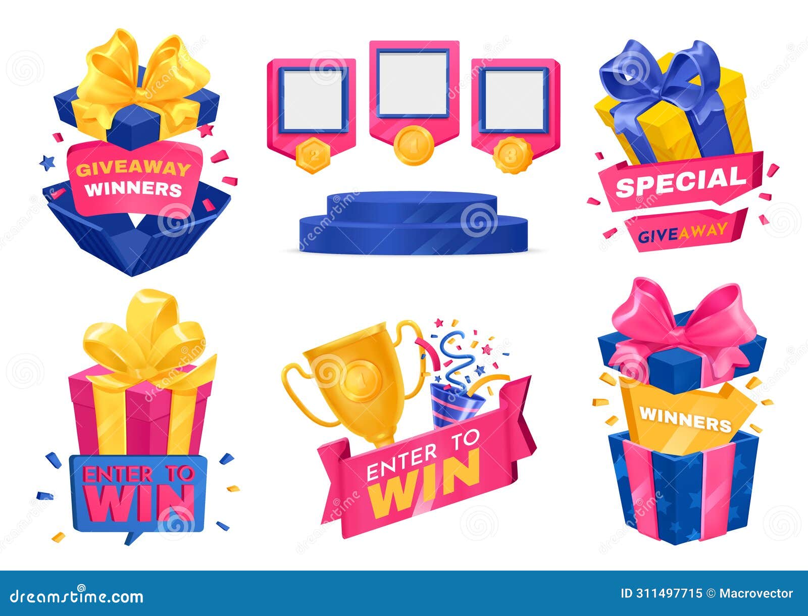 Realistic Cartoon Giveaway Winners Set Stock Illustration ...