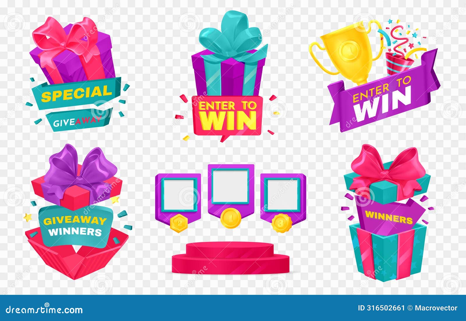 Realistic Cartoon Giveaway Winners Set Stock Illustration ...