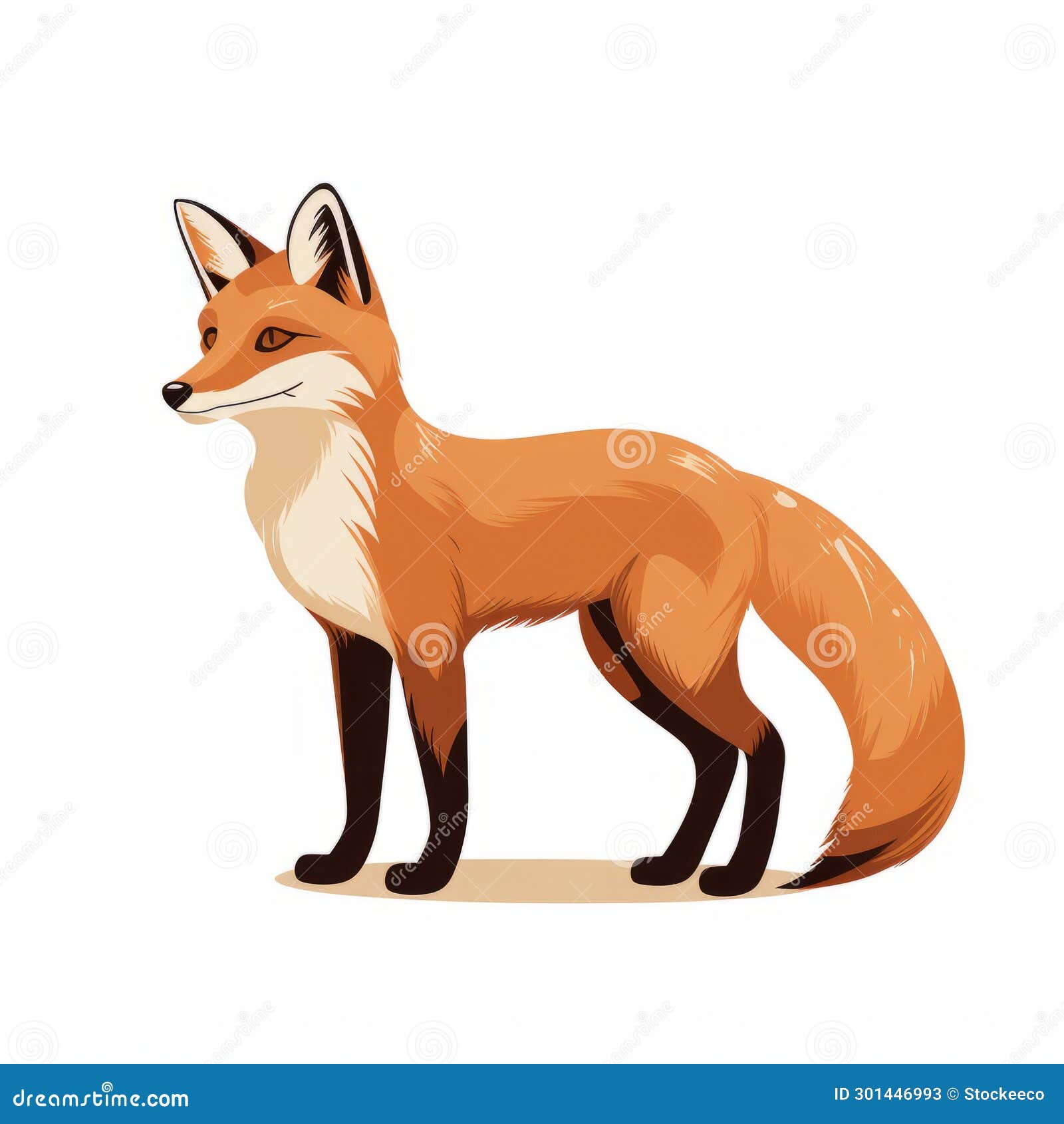 Realistic Cartoon Illustration Design of Red Fox on White Background ...