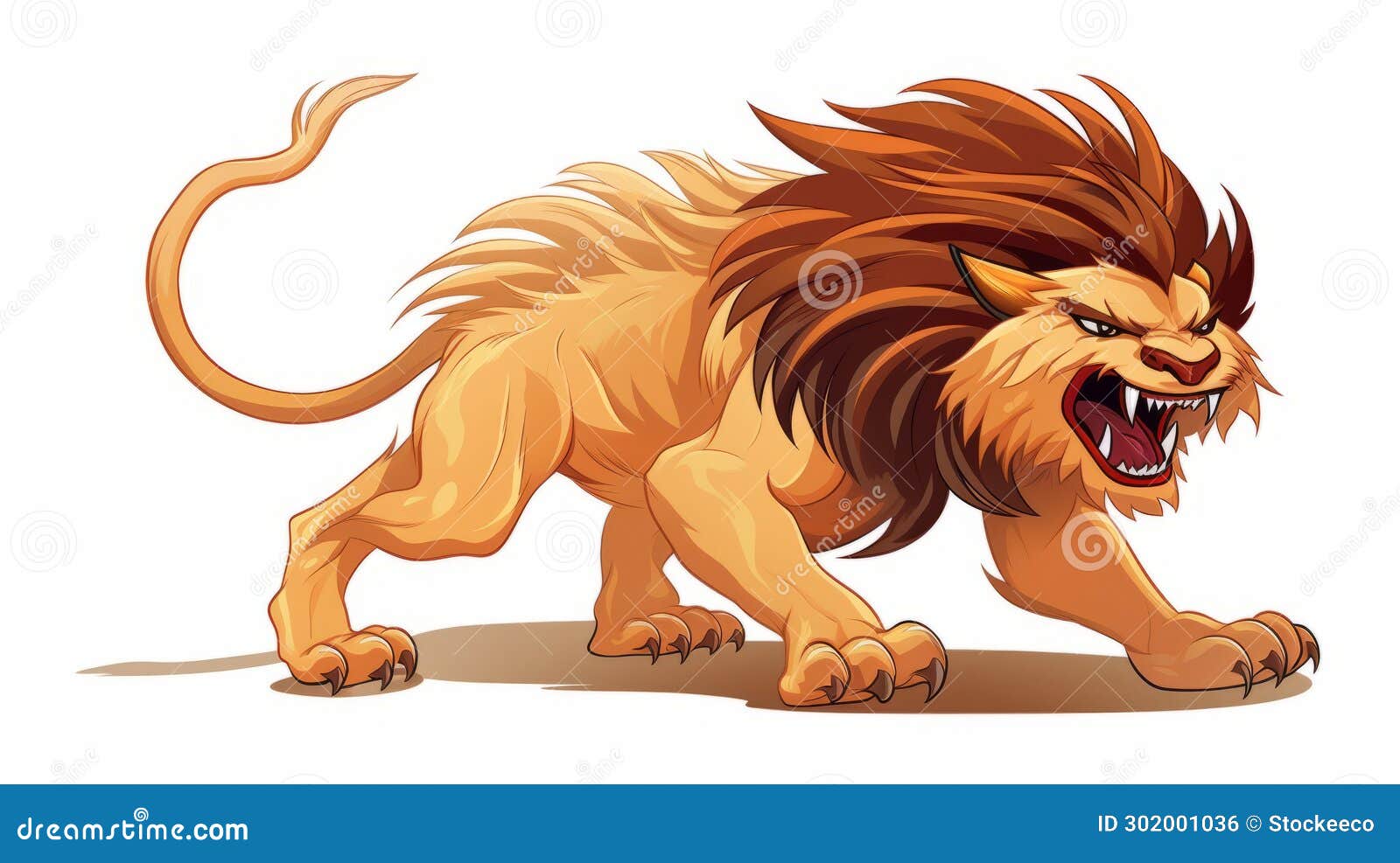 Realistic Cartoon Lion Roaring with Fantasy Elements Stock Illustration ...