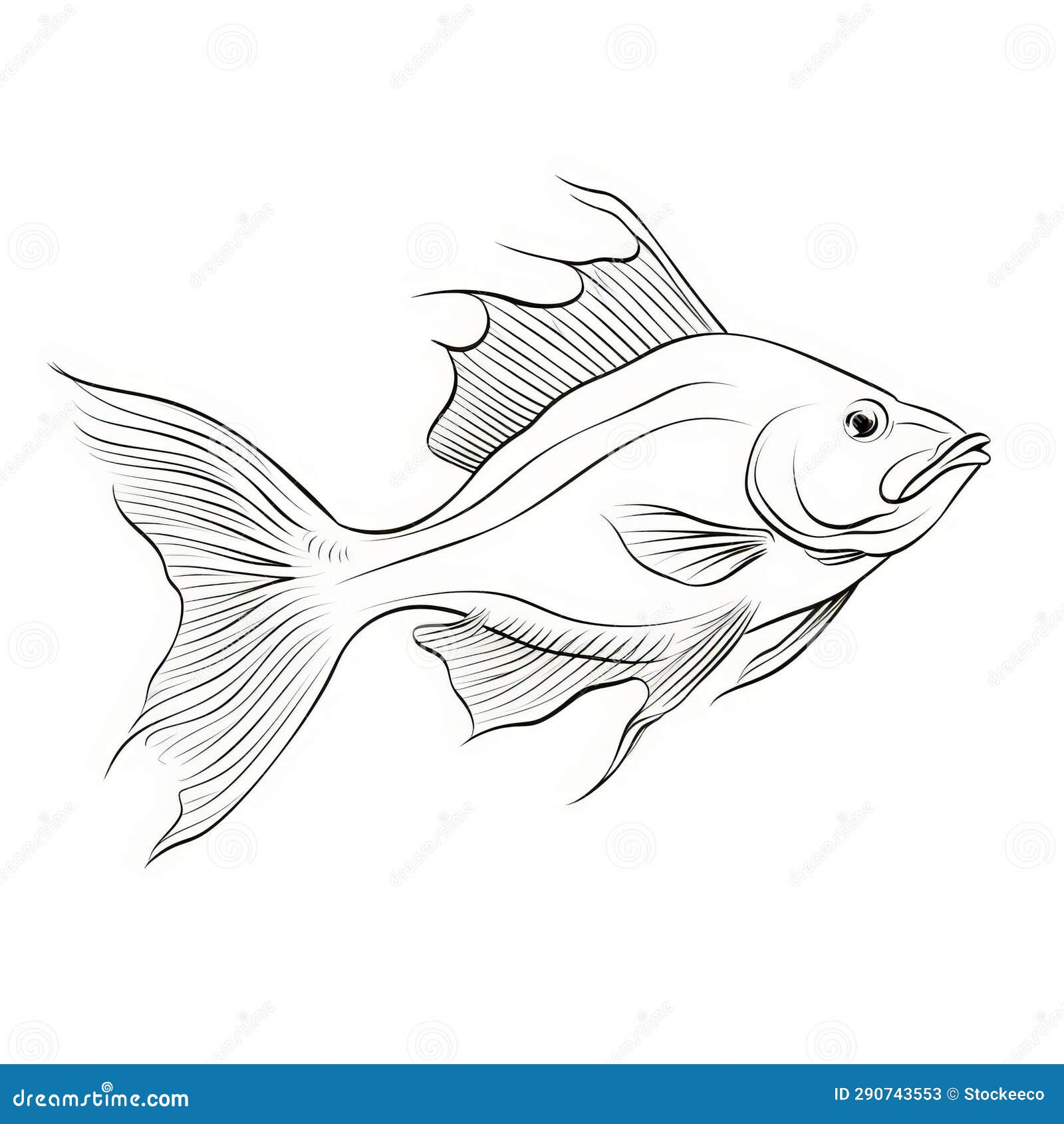 Elegant Line Drawing of a Fish with Detailed Character Design Stock ...