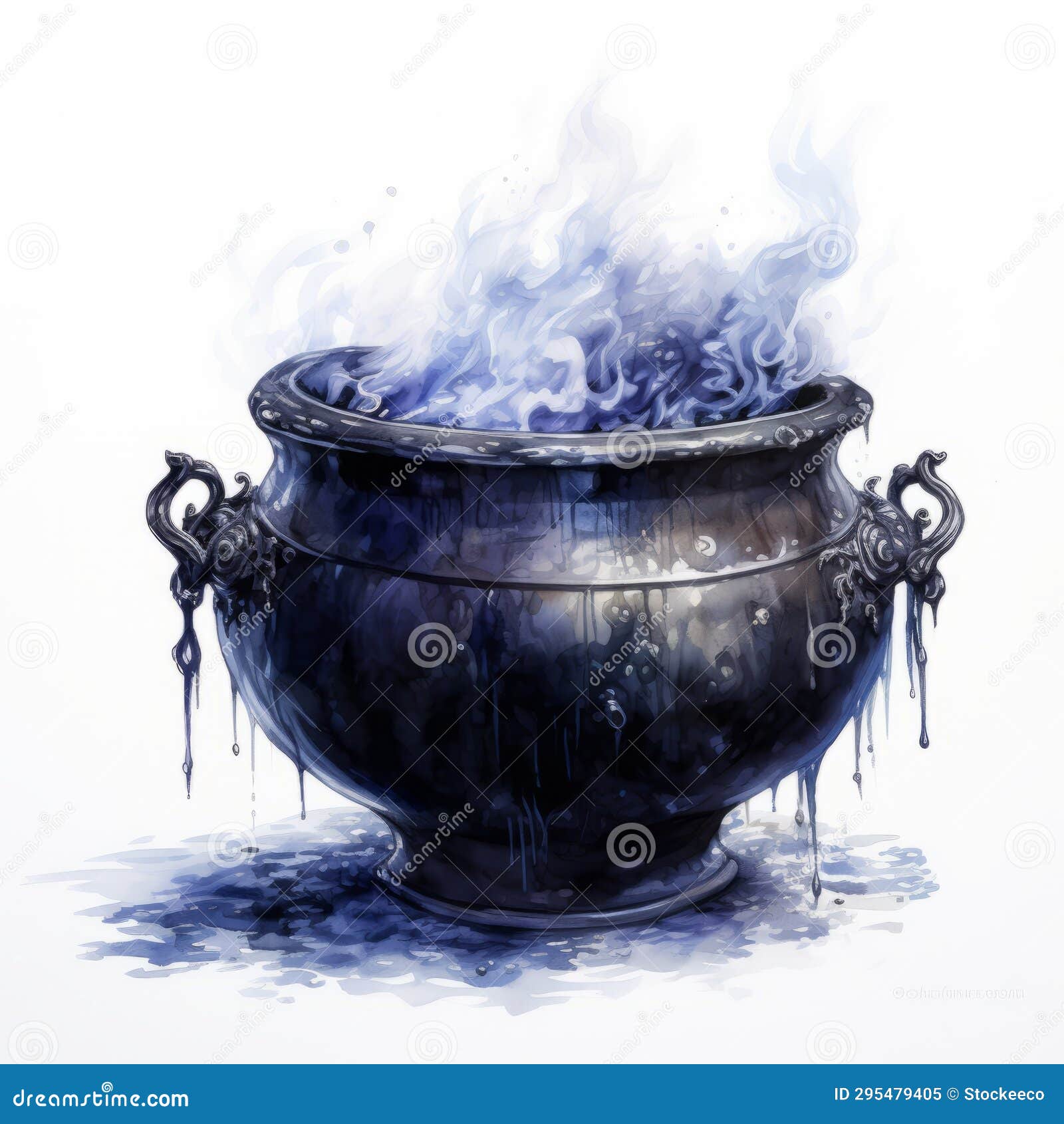 Realistic Cauldron Painting with Blue Liquid on White Background Stock ...