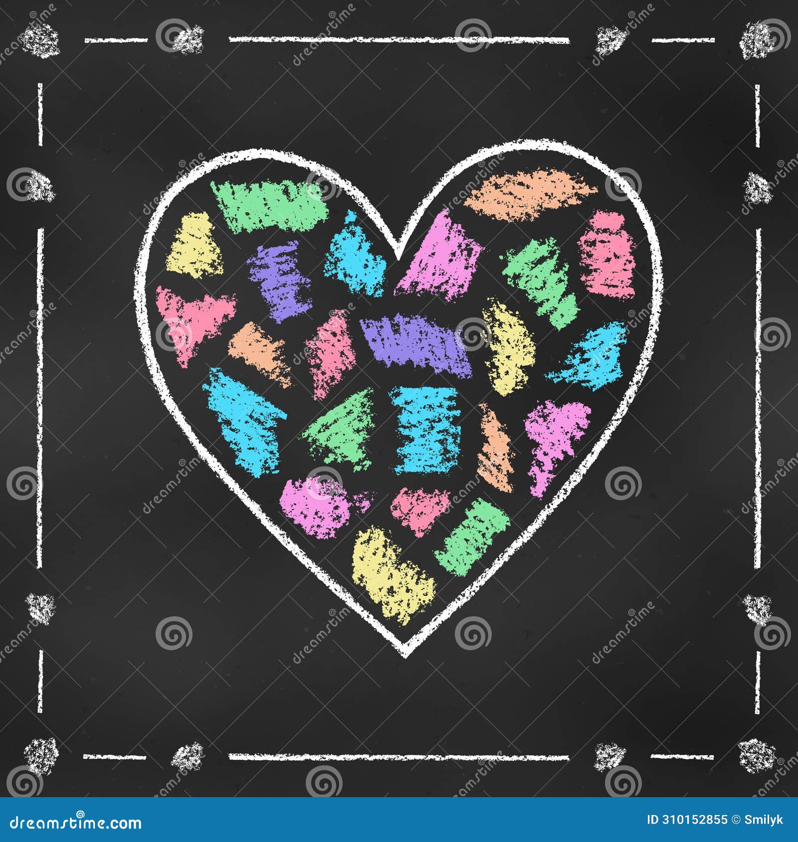 Realistic Chalk Drawn Sketch. Big Design Element Rainbow Heart from ...