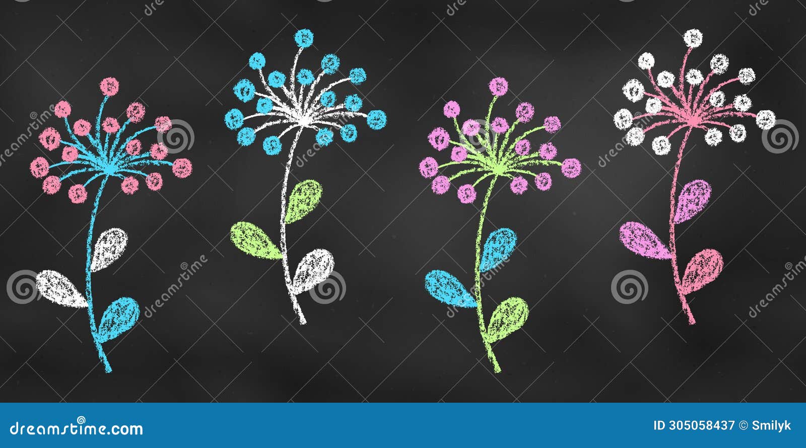 Realistic Chalk Drawn Sketch. Set of Design Elements Colorful Branches ...