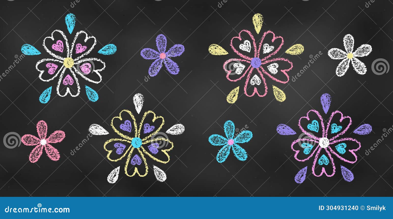 Realistic Chalk Drawn Sketch. Set of Design Elements Flowers Isolated ...