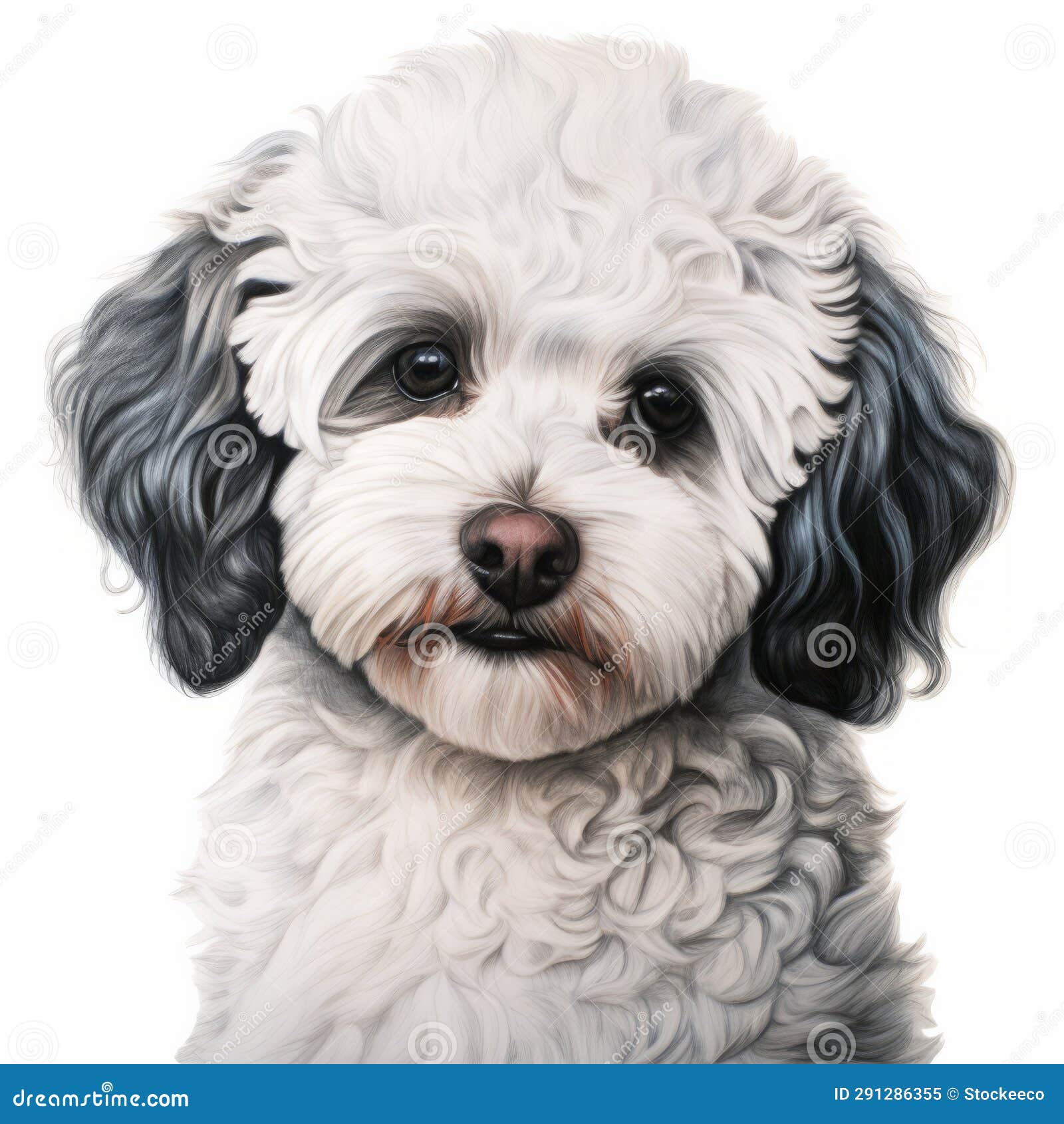Realistic Charcoal Drawing of a Bichon Frise on Isolated White ...
