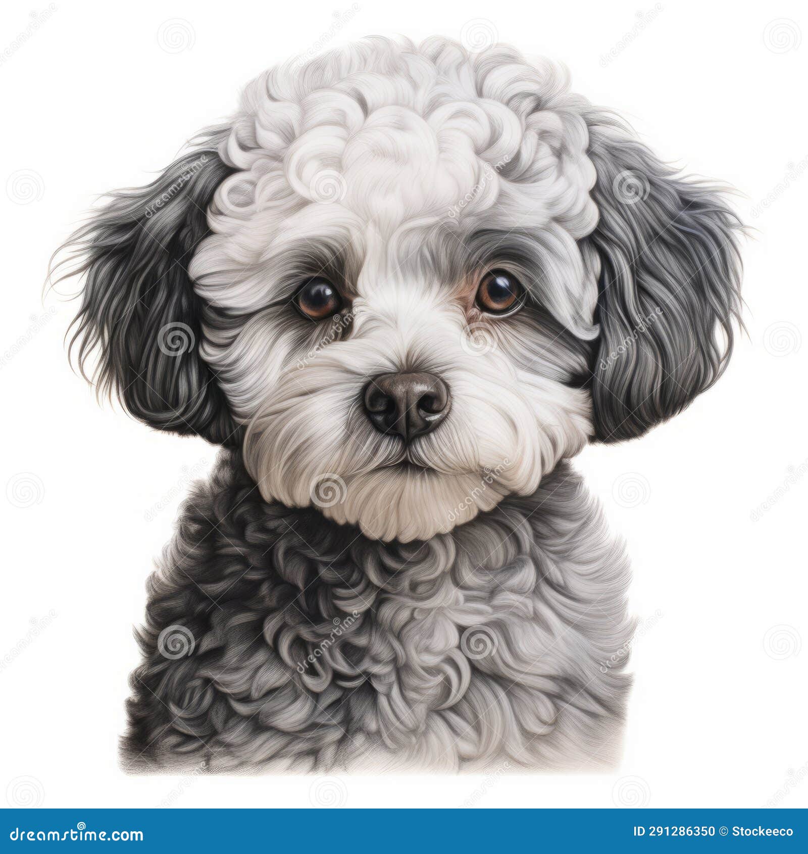 Realistic Charcoal Drawing of a Bichon Frise on White Background Stock ...
