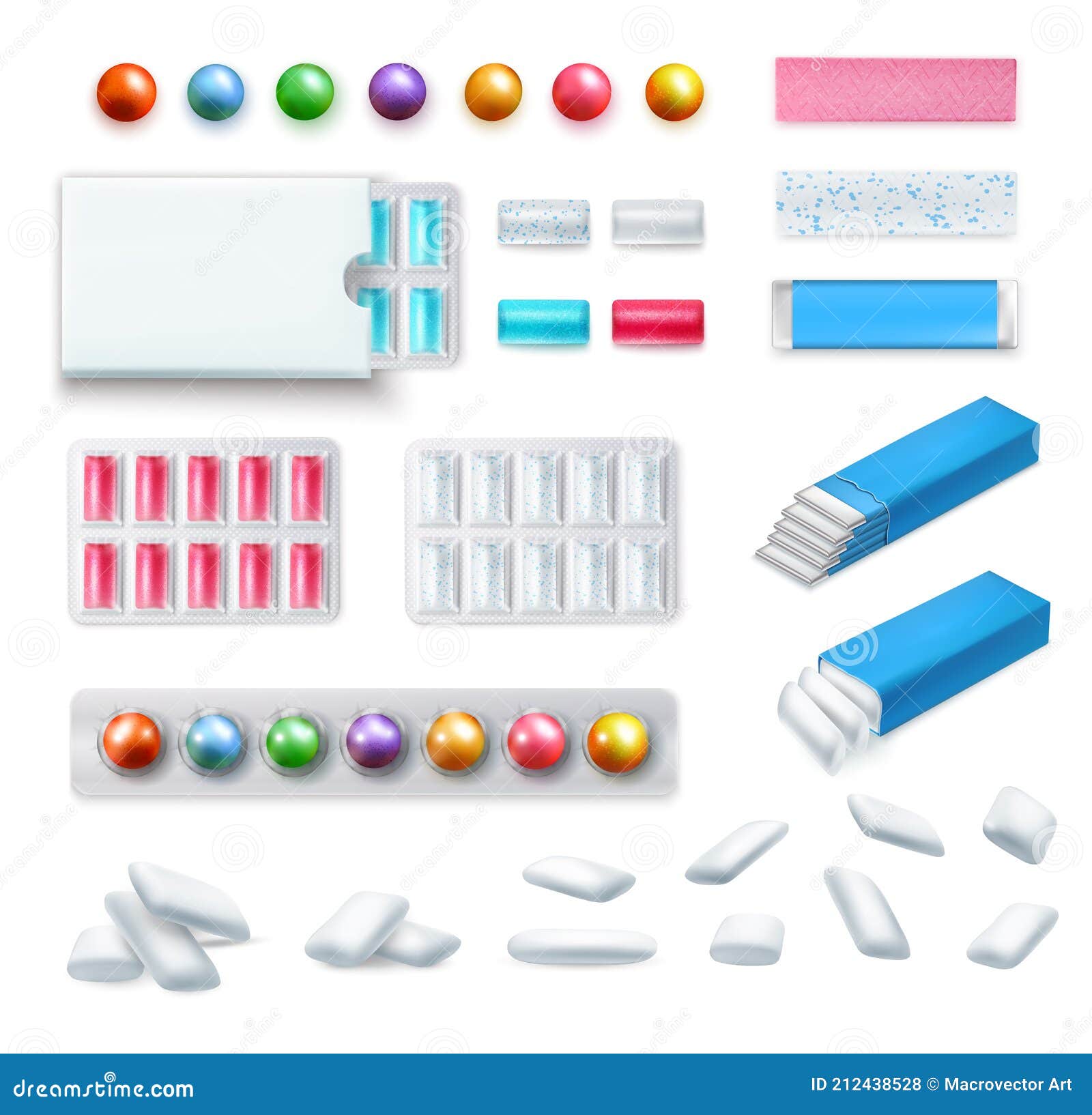 Set Of Realistic Chewing Gums Isolated On White Background Vector ...