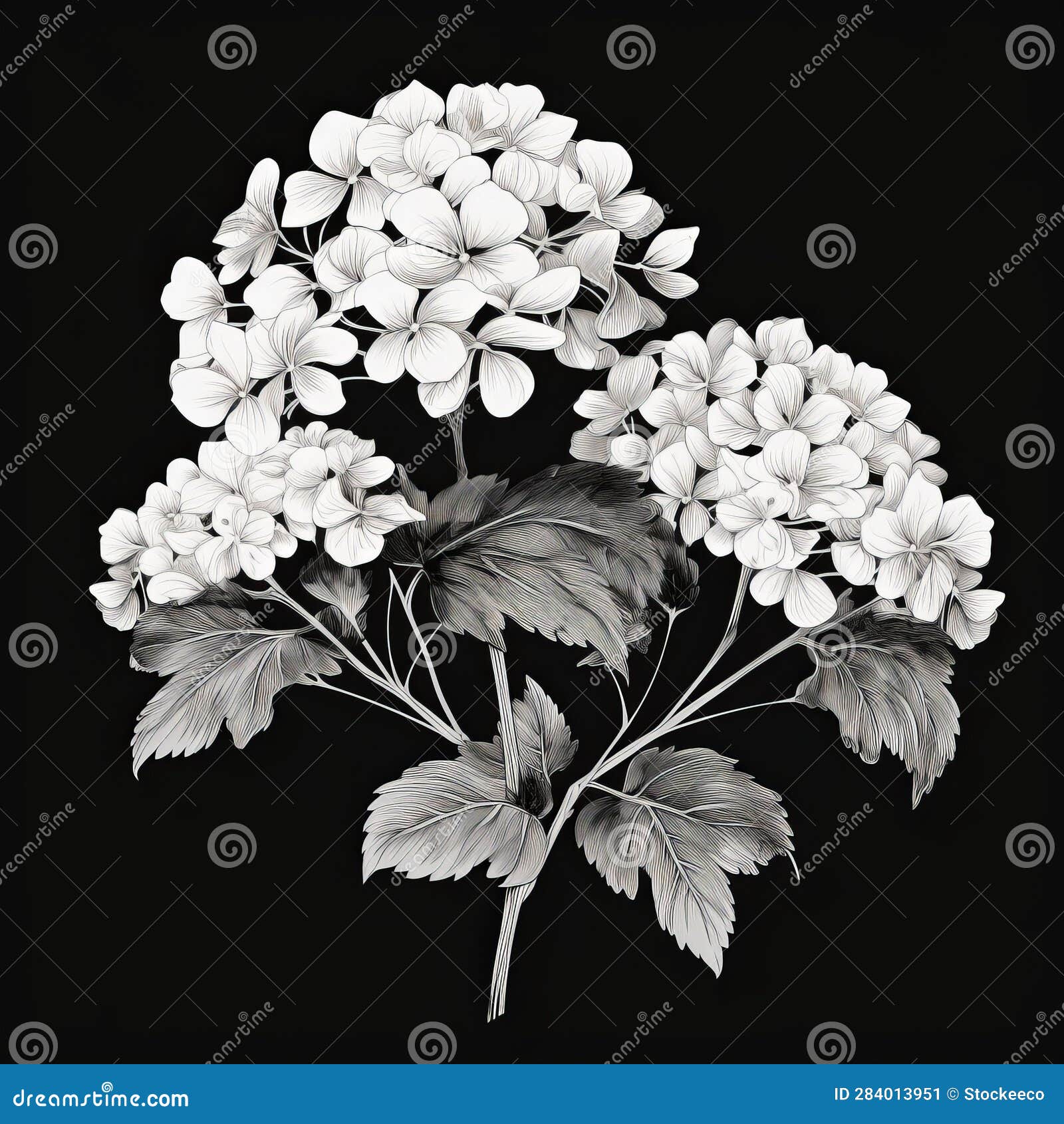 Realistic Chiaroscuro Hydrangea Silhouette Vector Drawing Stock ...