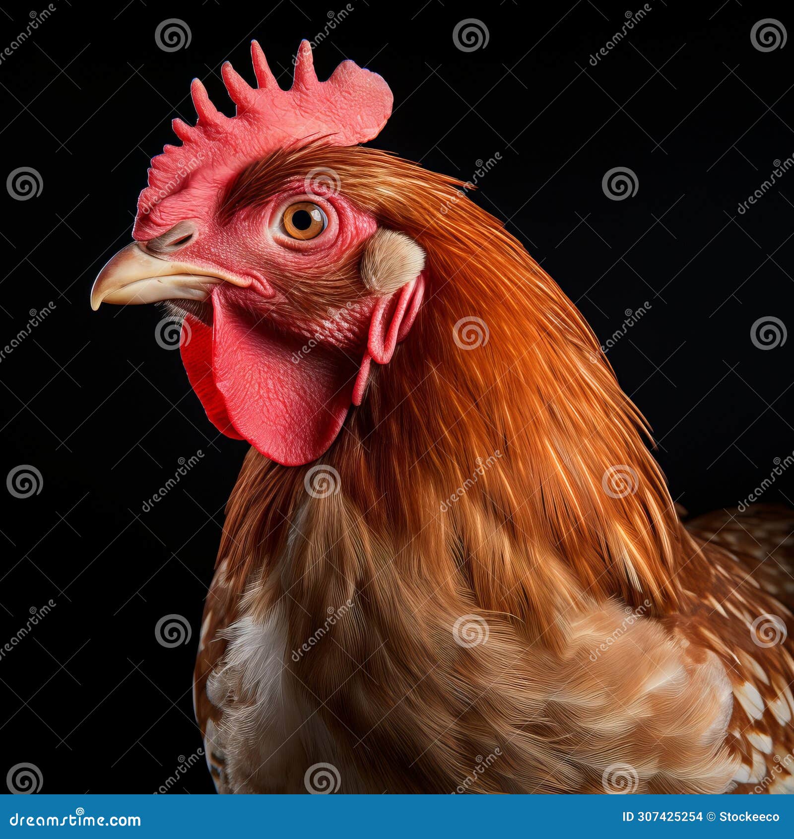 Realistic Chicken Portrait on Black Background Stock Illustration ...