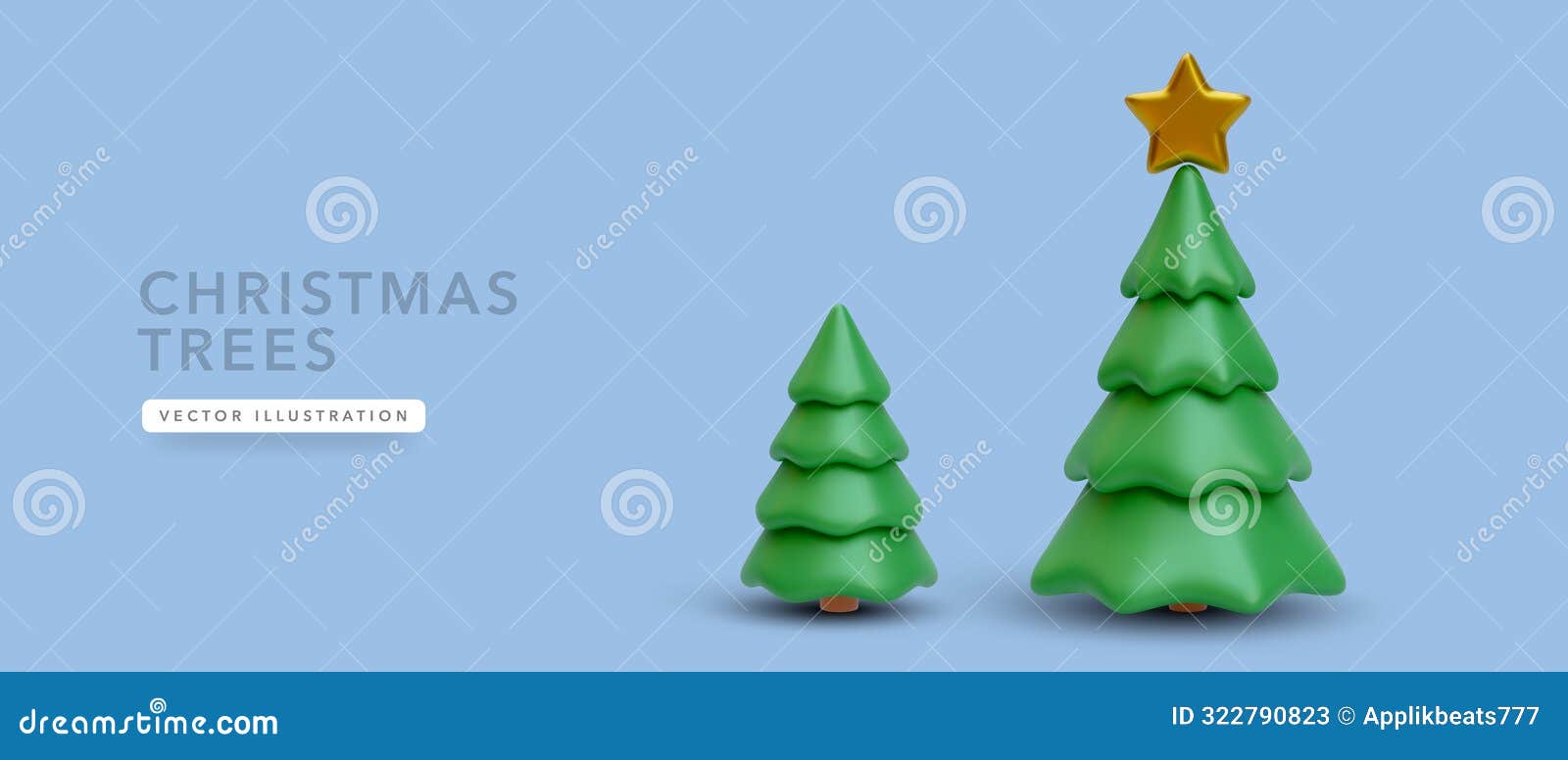 Realistic Christmas Tree with Shadow Isolated on Blue Background ...