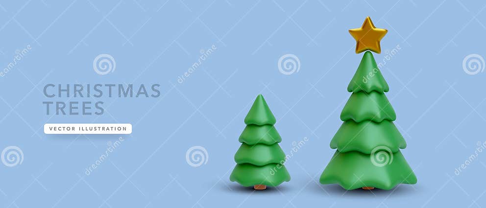 Realistic Christmas Tree with Shadow Isolated on Blue Background ...