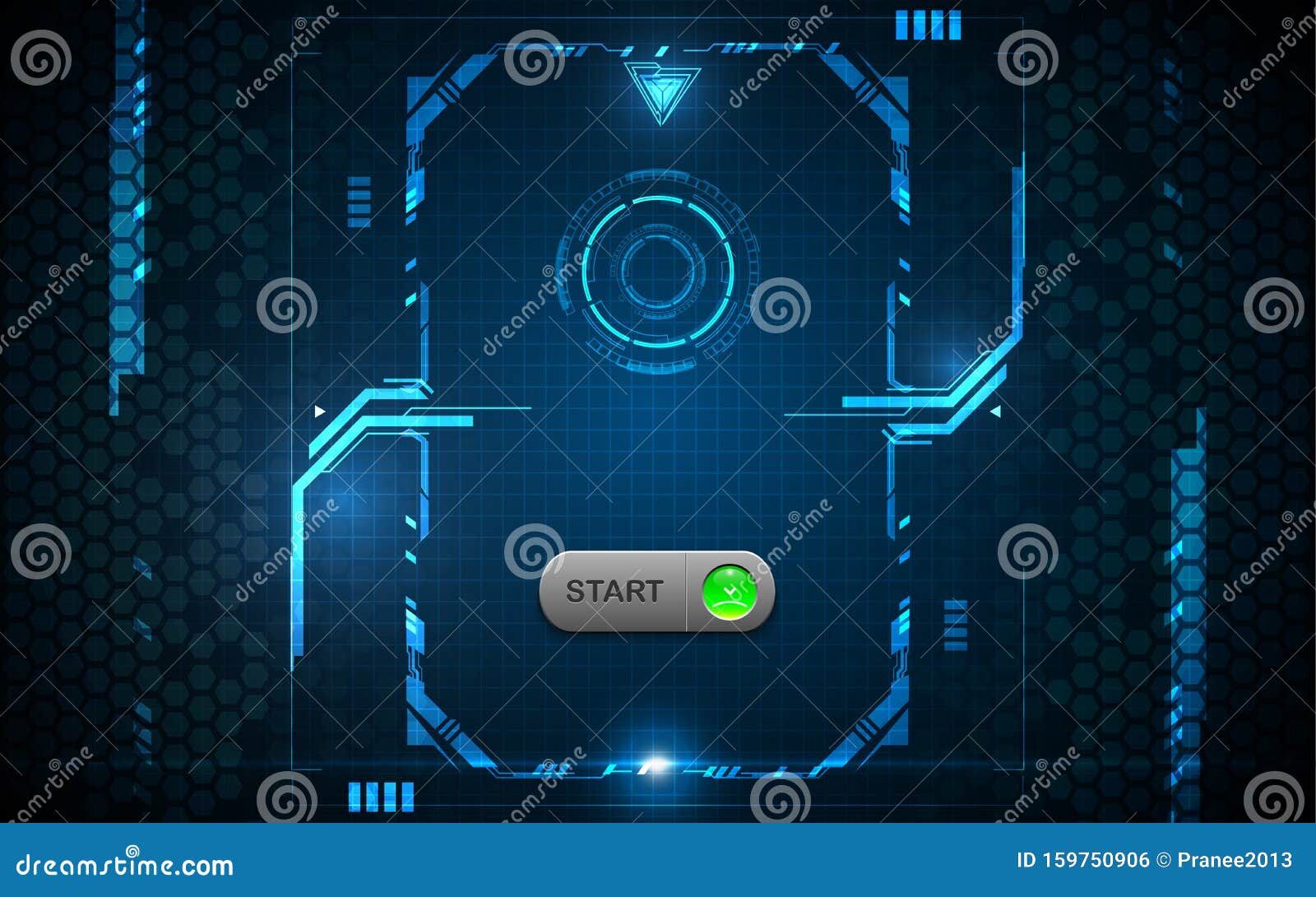 Realistic Circle Start Game Button on Abstract Technology Background ...