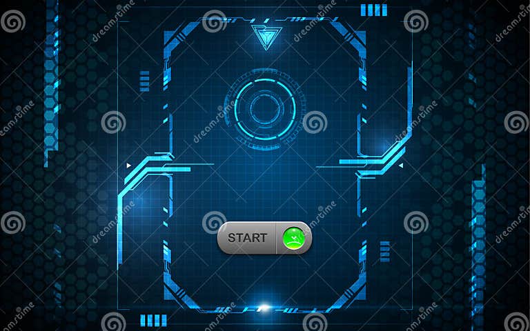 Realistic Circle Start Game Button on Abstract Technology Background ...