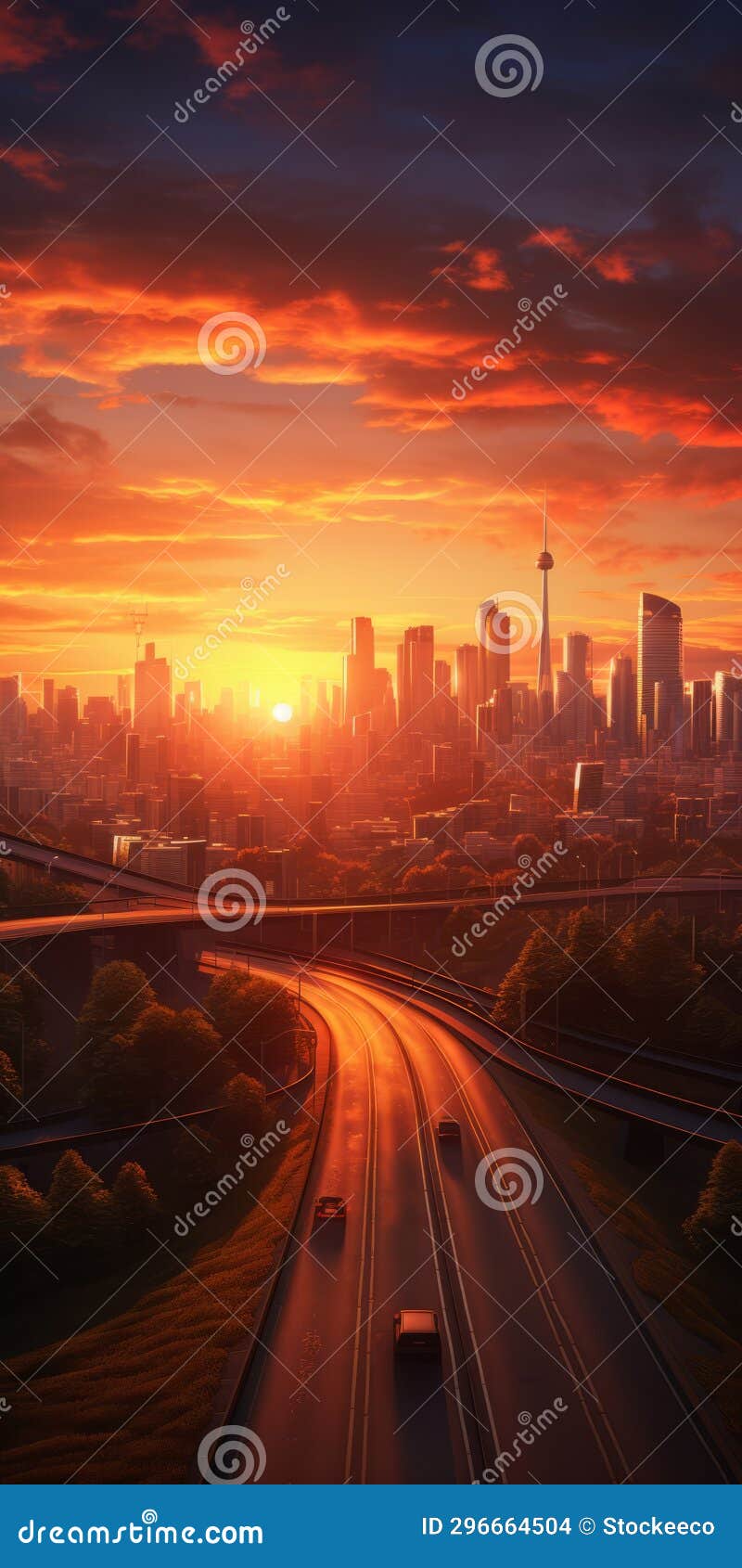 Realistic Cityscape at Sunrise Stock Illustration - Illustration of ...