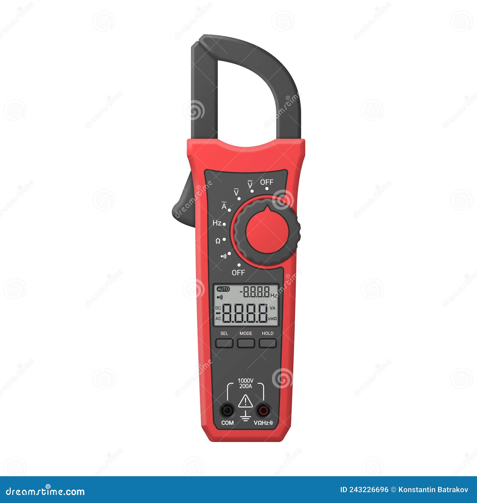 Realistic Clamp Meter on White Background. Stock Photo - Image of cable ...