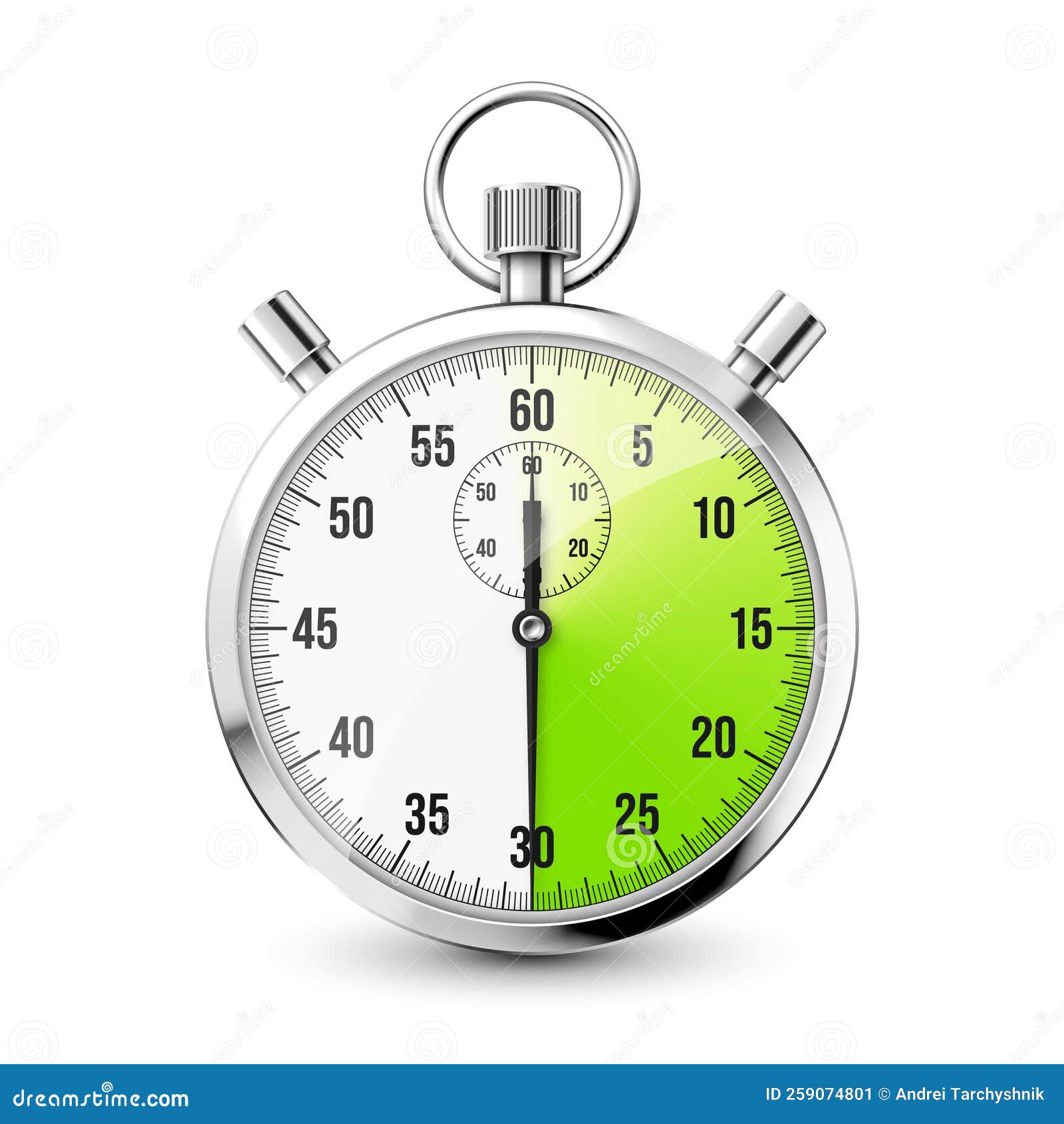 Realistic Classic Stopwatch Icon Shiny Metal Chronometer Time Counter