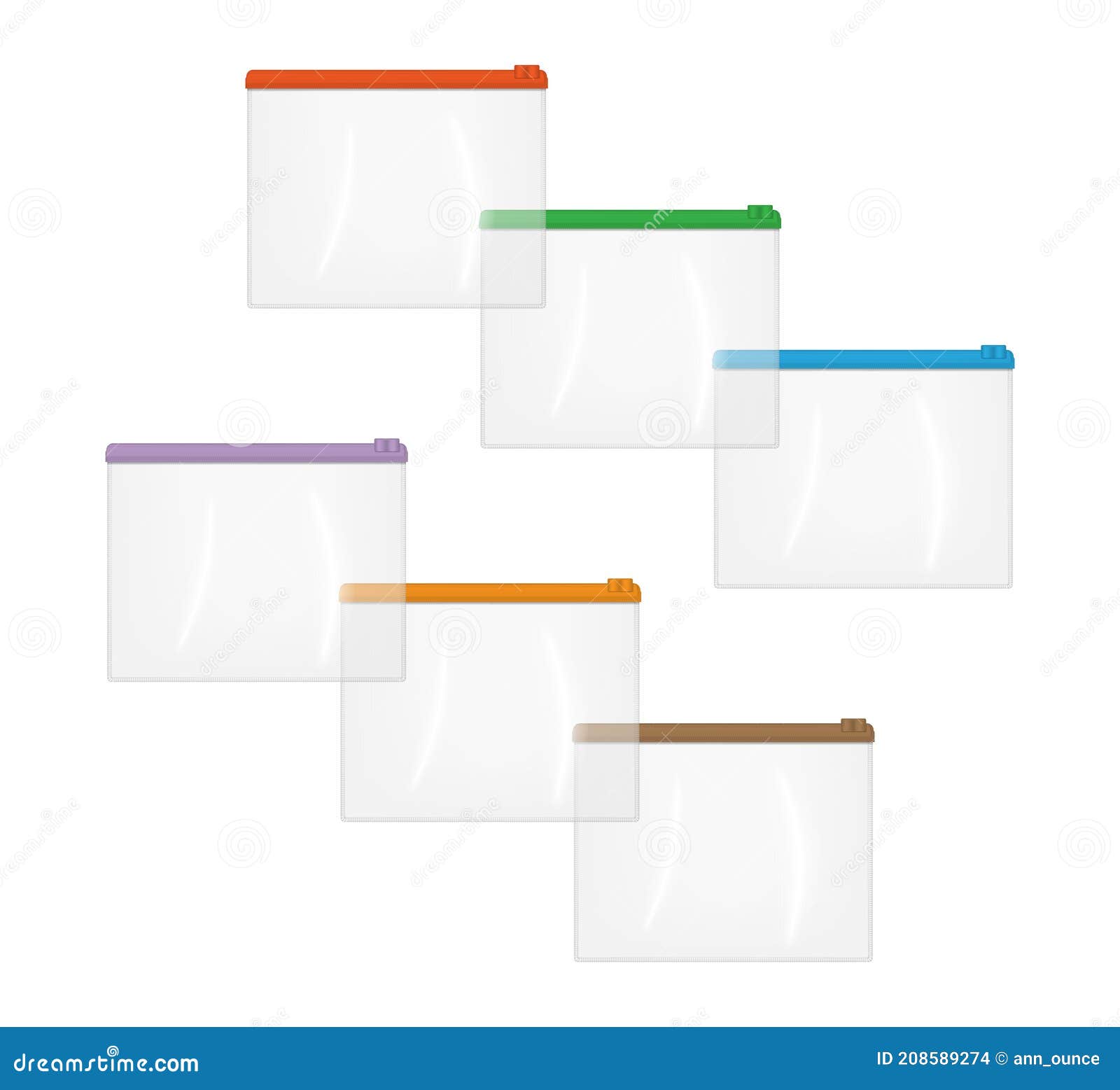 Realistic Clear Plastic Zip Envelope Bag Vector Mockup Set. Transparent ...