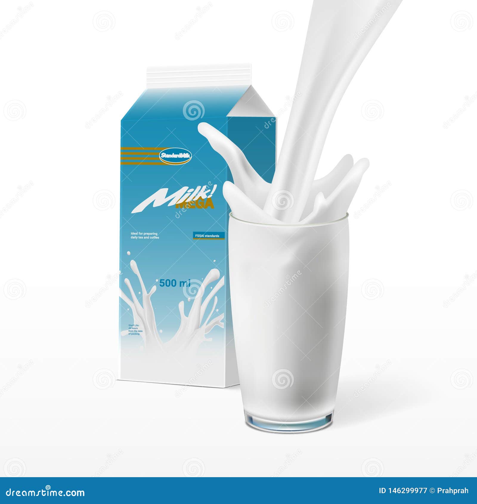 Realistic Clear White Glass Milk with Package Stock Vector ...