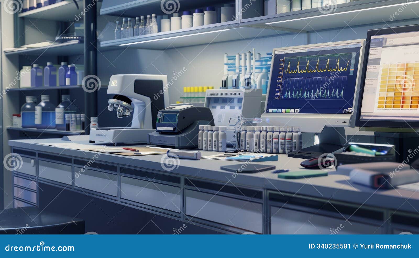 Realistic Clinical Laboratory Workbench with Instruments, Samples, and ...