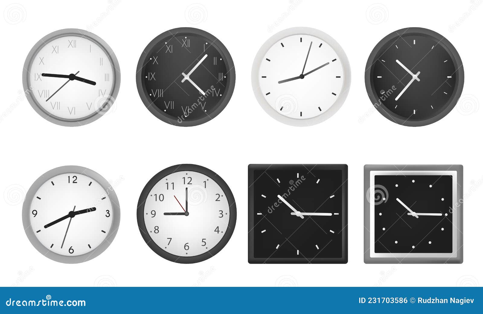 Realistic clock set stock vector. Illustration of hour - 231703586