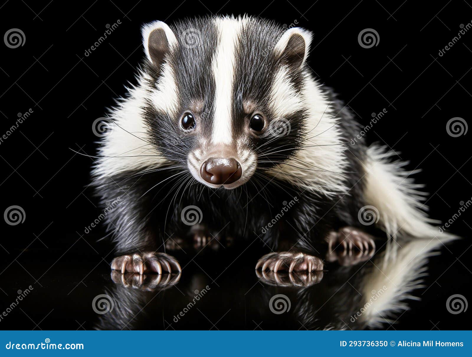 Realistic Closeup Portrait of a Skunk on Dark Background. AI Generated ...