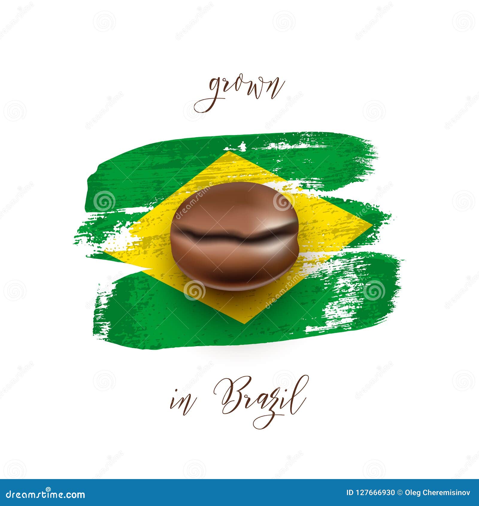 Realistic Coffee Bean on Flag of Brazil Made of Brush Strokes. Vector ...