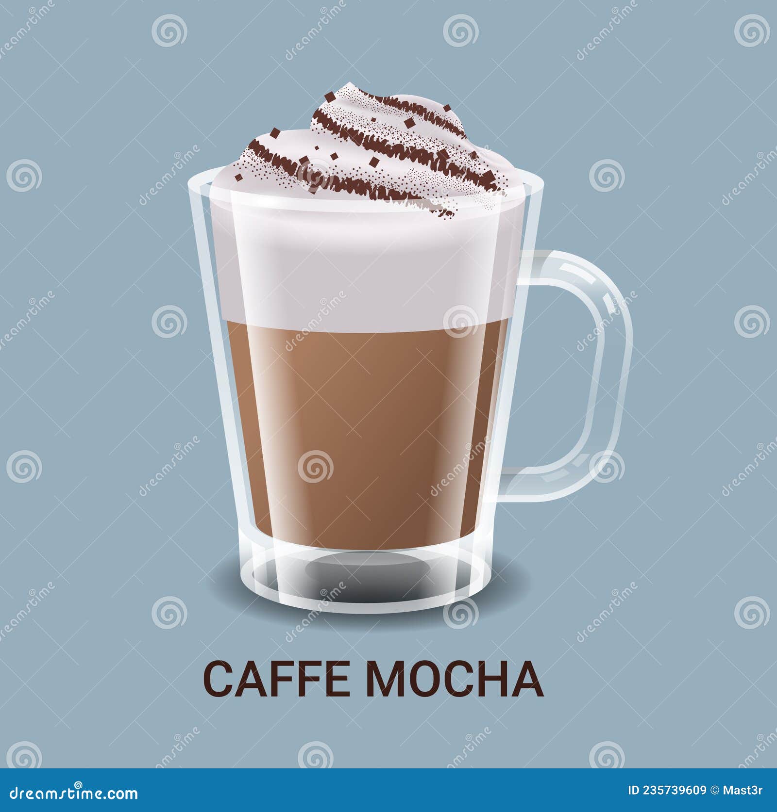 Realistic Coffee in Glass Cup Hot Caffe Mocha Drink Stock Vector ...