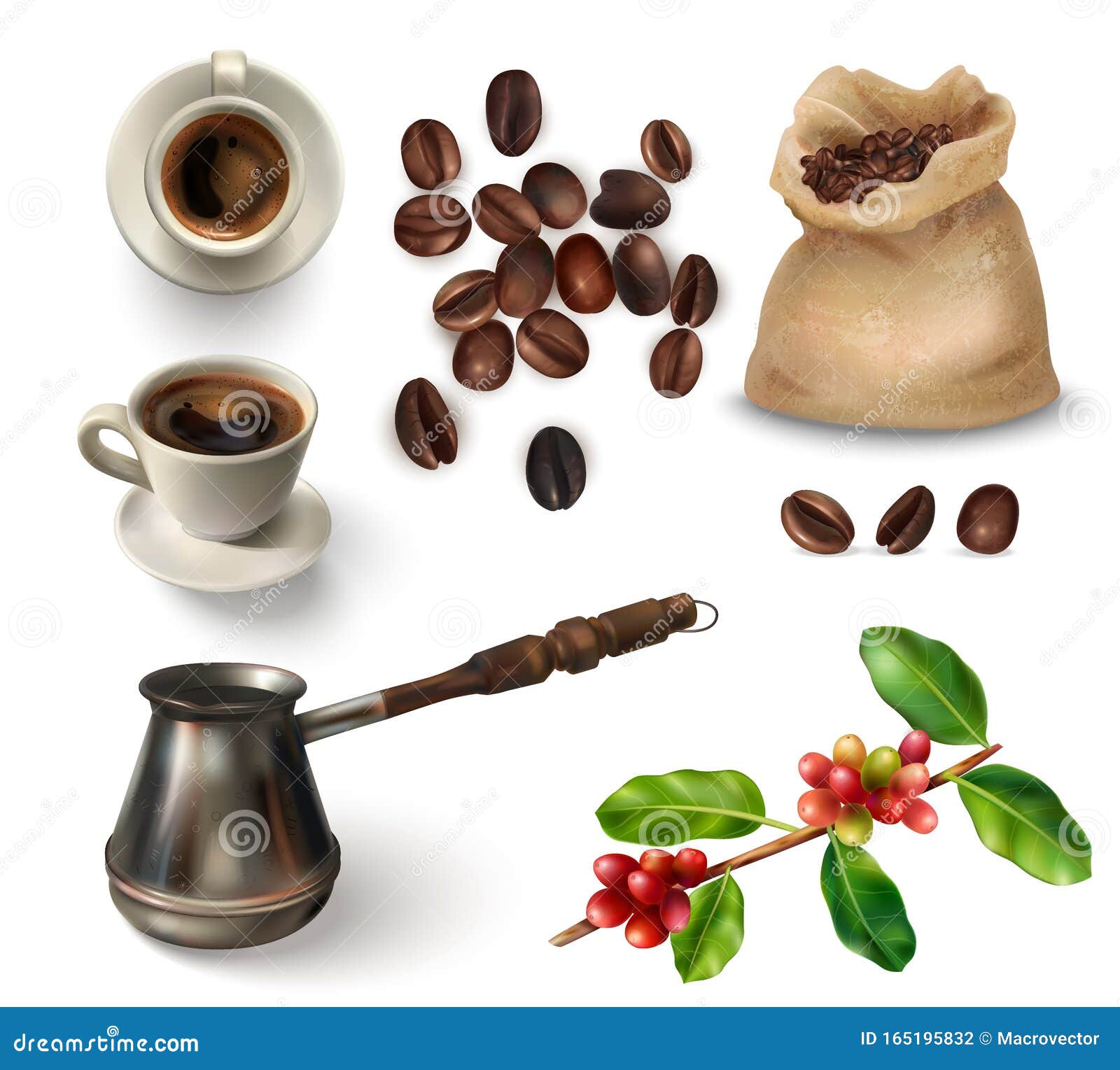 Realistic Coffee Icon Set stock vector. Illustration of fresh - 165195832