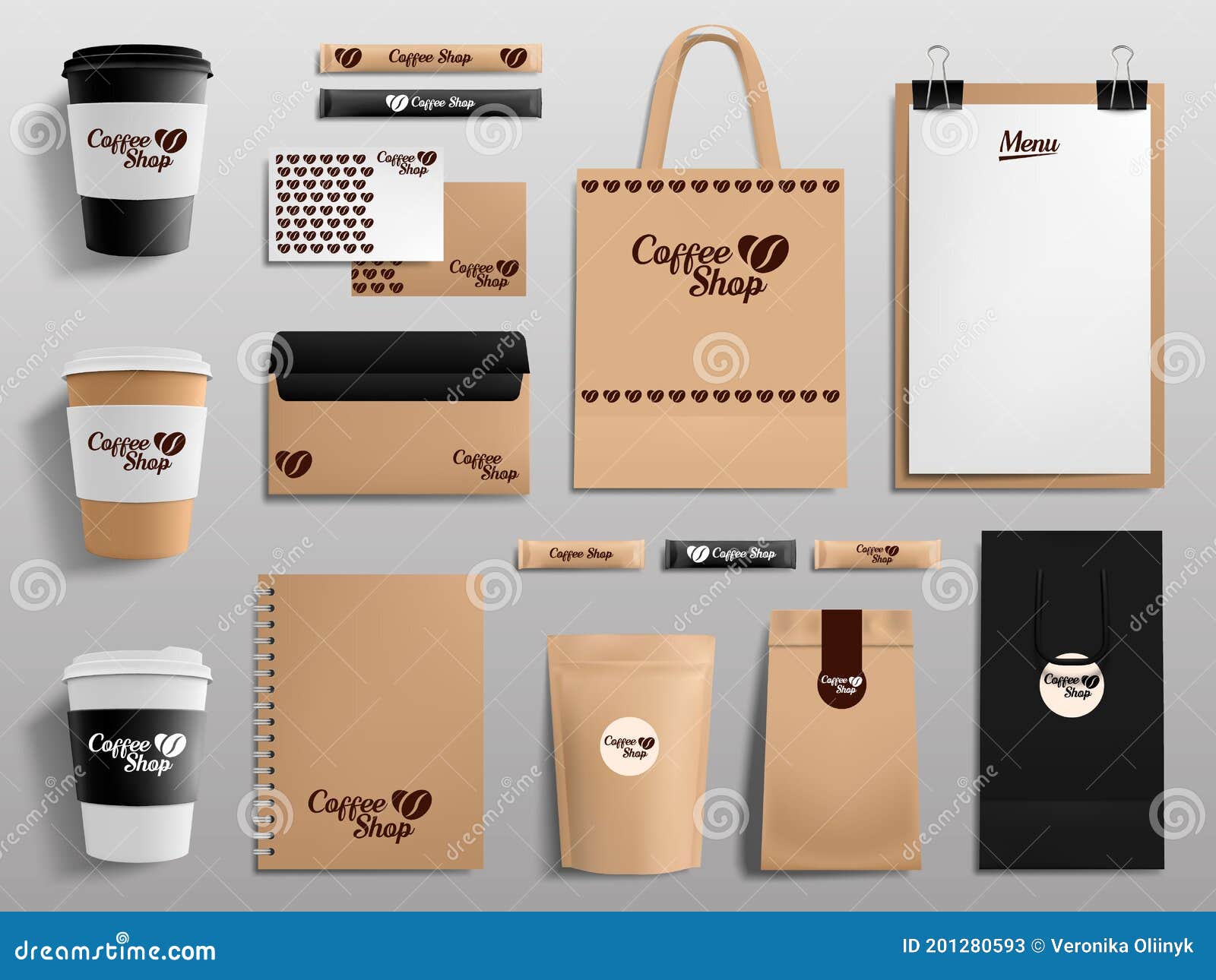 Realistic Coffee Shop Mockups. Cafe, Restaurant Corporate Identity, Cup ...