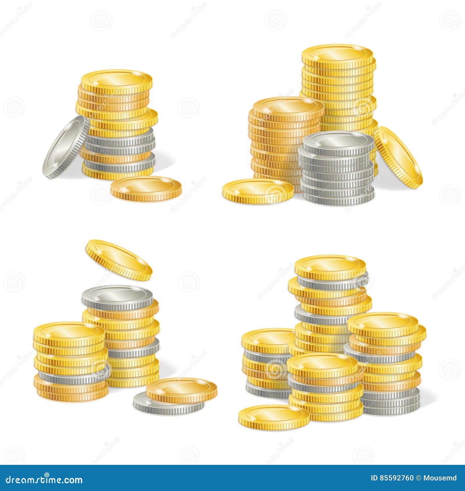 Realistic Coin Stack Set. Vector Stock Vector - Illustration of growth ...