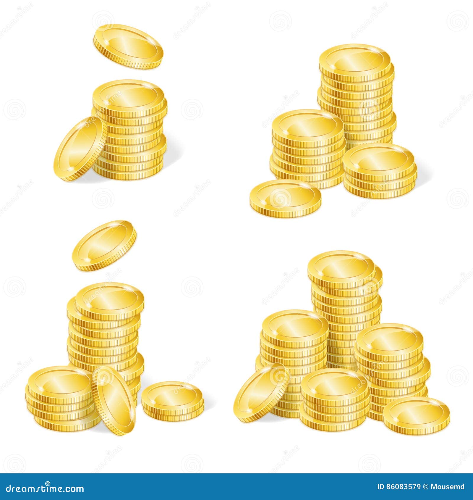 Realistic Coin Stack Set. Vector Stock Vector - Illustration of medal ...