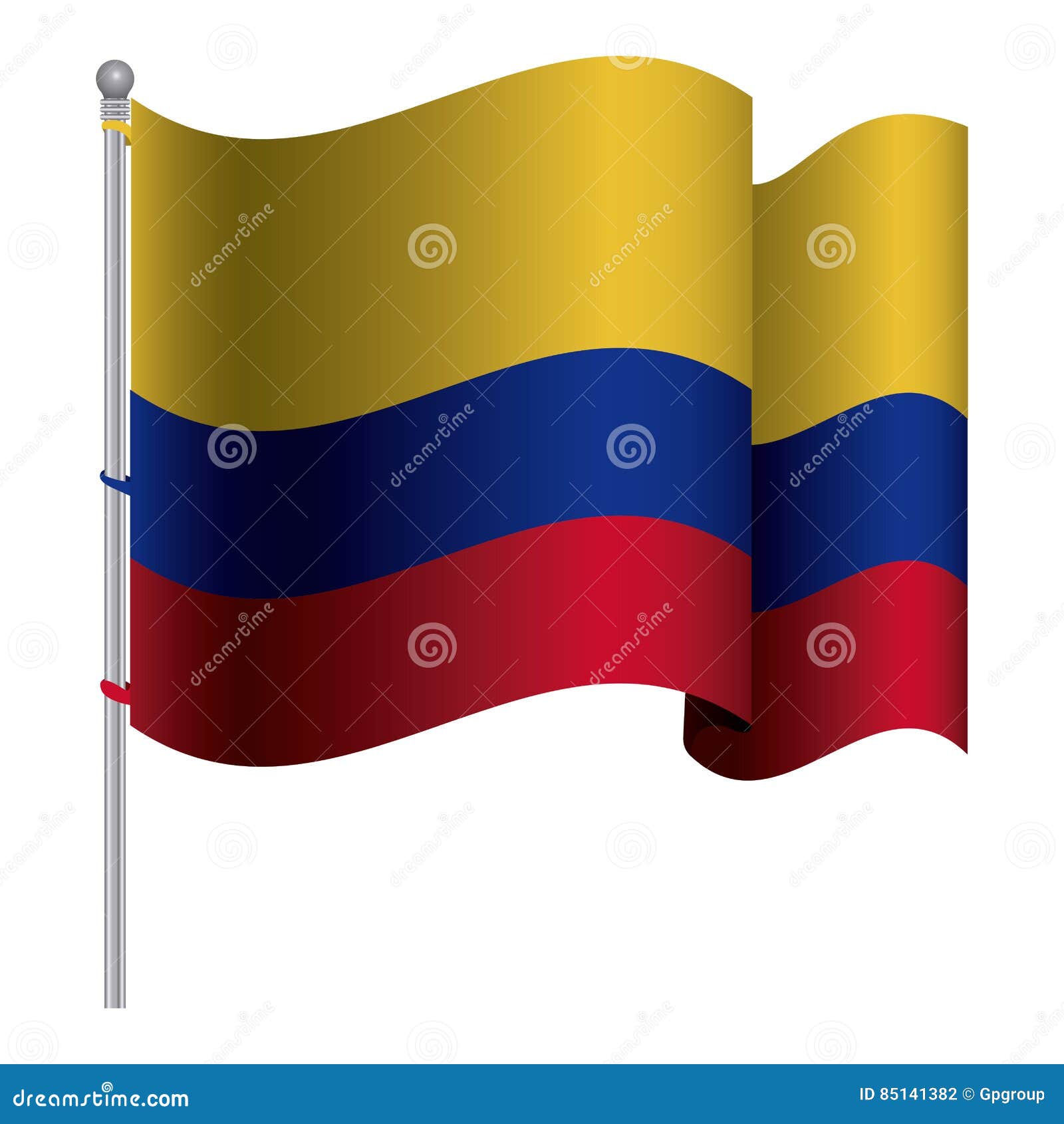 Realistic Colombian Flag Waving with Pole Stock Illustration ...