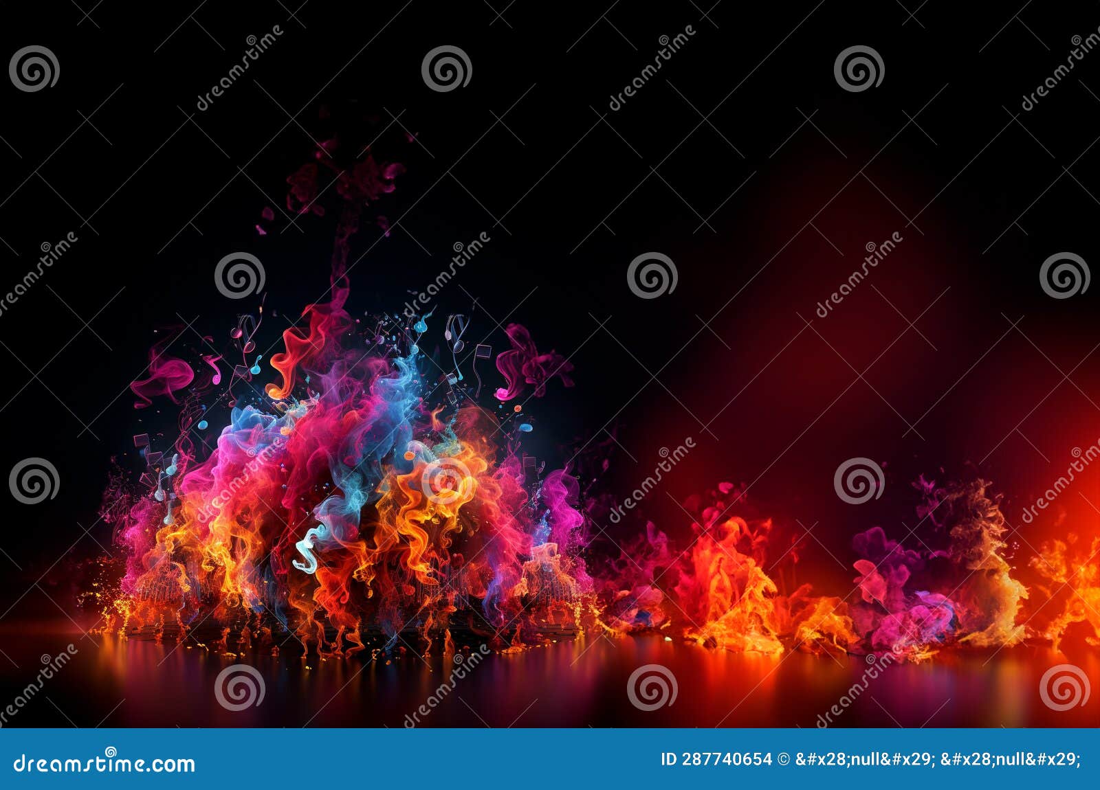 Realistic Color Explosion of Music Notes on Red and Black. AI ...