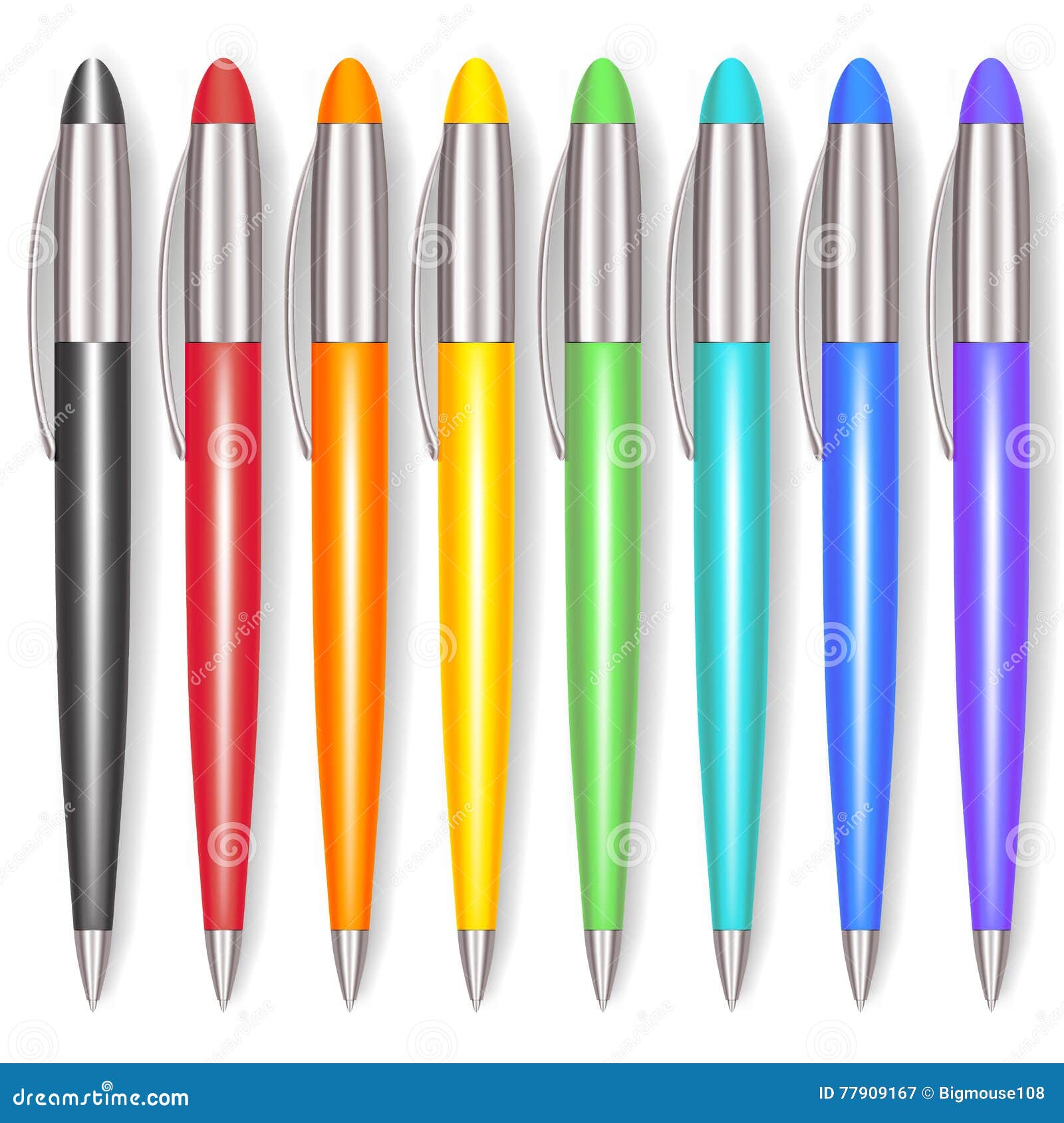 Realistic Color Pen Set. Vector Stock Vector - Illustration of ...